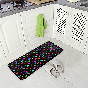 Blueangle Colorful Dog Paw Print Kitchen Rugs Microfiber Cushioned Mats Soft Non-Slip Kitchen Floor Mats Washable Comfort Doormats (20” x 39”)