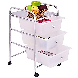 GOFLAME 3-Drawer Storage Cart, Rolling Storage Drawer Organizer with Mesh Top, Handle and 2 Lockable Wheels, Mobile Drawer Storage Unit for Home and Office