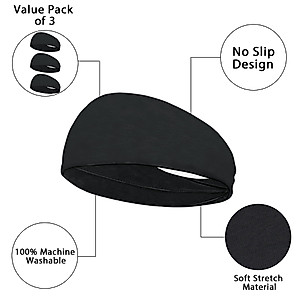 JOYOYO 3 Pack 9cm Unisex Headbands for Women's Hair Soft Stretchy Fabric Kylie Head Band Bandeaux Hair Accessories for Workout Gym Yoga Hair Band,100% Pure Cotton (Black)