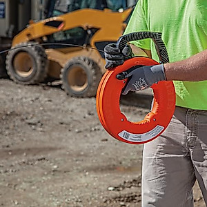 Klein Tools 56334 Electrical Fish Tape, 240-Foot Steel Wire Puller with Double Loop Tip, Optimized Housing and Handle, For Heavy Duty Wire Pulls