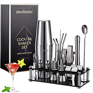 Cocktail Shaker Set Bartender Kit, 23 PCS Boston Shaker Tool Set with Stand, Drink Mixer Martini Shaker Bartending Kit, Bar Tools Bartender Tool Kit, mobzio Bar Accessories for The Home Bar Set
