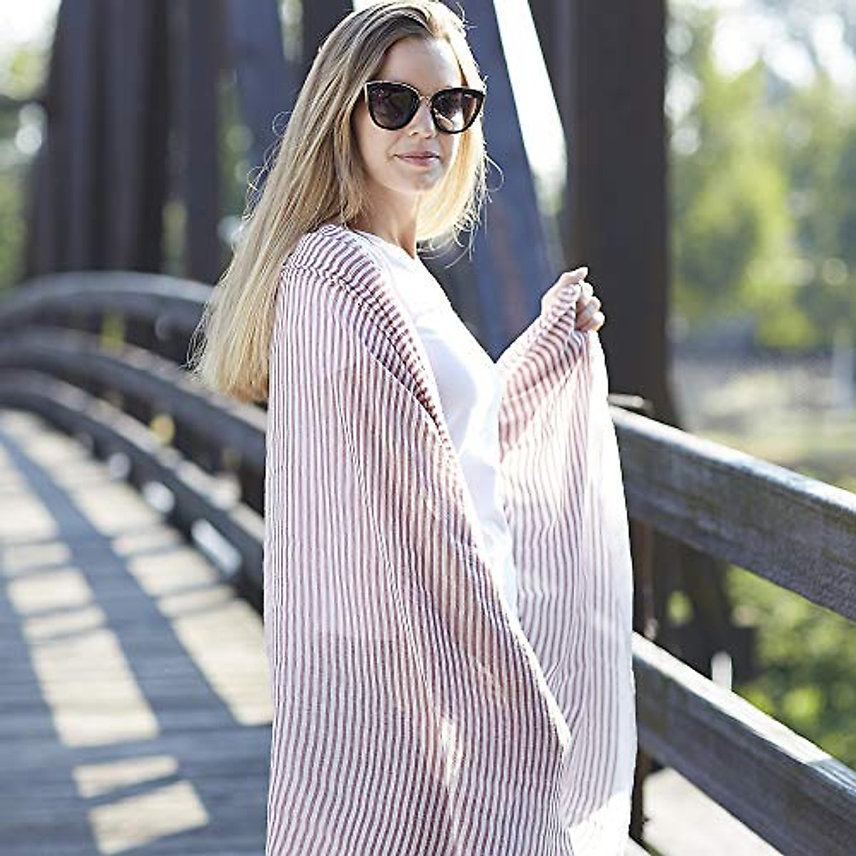 Hadley Wren Women's Lightweight Summer Insect Shield Scarf, Red Stripes, One Size