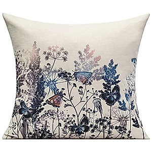 Outdoor Spring Flowers Throw Pillow Covers Patio furniture Bee Butterfly Dragonfly Boho Decorative Cushion Cases Garden Herb Ladybug Dandelion Decoration for Bench Porch Couch 16x16 Inches Set of 4