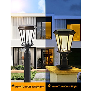 VOCLDFA Solar Post Light, Dusk to Dawn Sensor Pillar Light Fixture 15.8"H, Waterproof LED Exterior Lamp Post Lantern, Aluminum Outdoor Post Light, Pole Lanterns Outdoor with 3-Inch Pier Mount Adapter