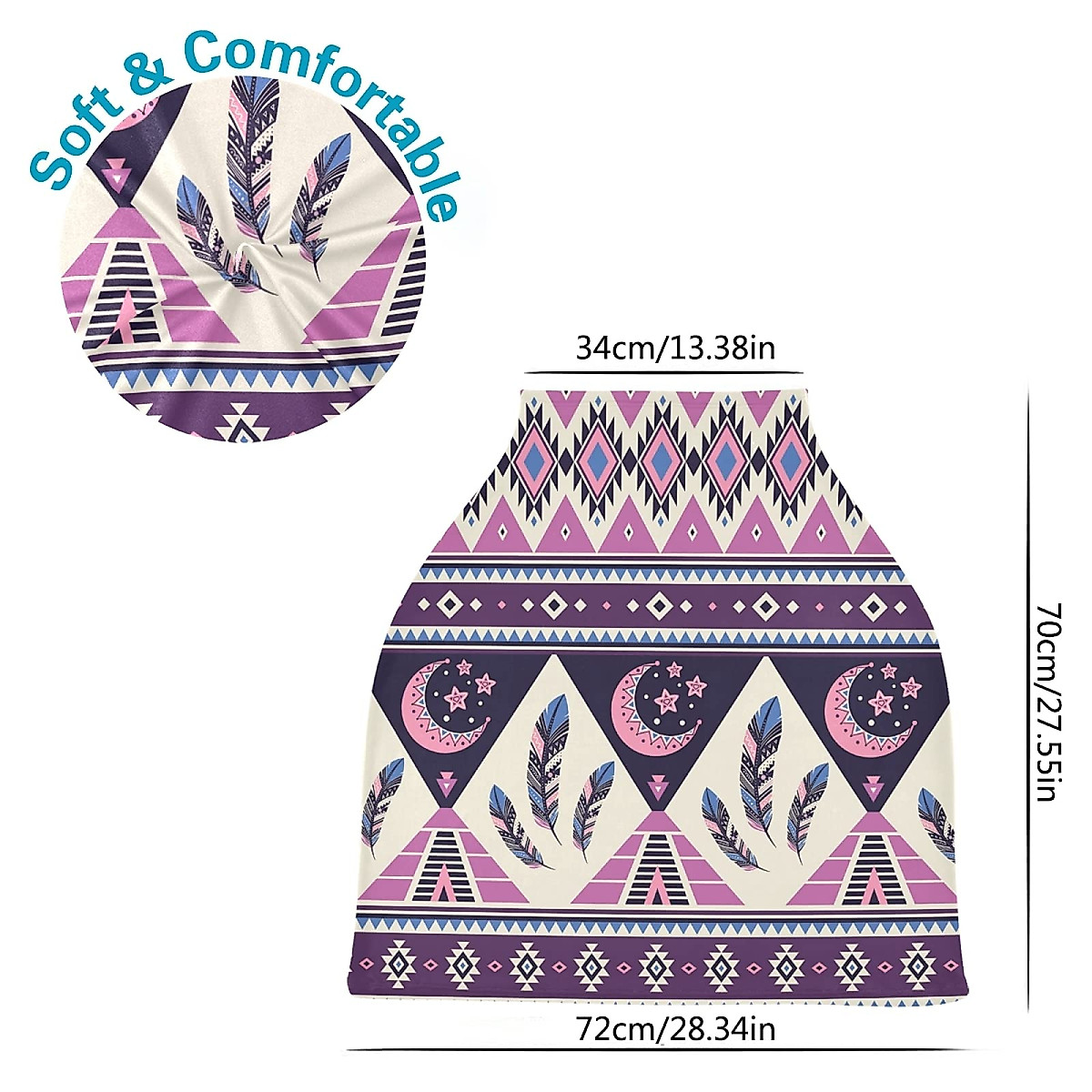 Nursing Cover Breastfeeding Scarf Purple Tribal Striped Aztec Geometric Print Baby Car Seat Covers Soft Breathable Infant Carseat Canopy Stroller Cover for Boys Girls