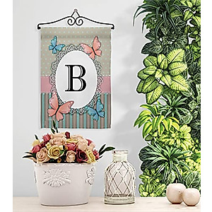 Breeze Decor B Initial Garden Flag Set Wall Hanger Monogram Friends Bugs & Frogs Butterfly Ladybugs Dragonfly Bee Springtime Insect Natural Wildlife House Yard Gift Double-Sided, Made in USA