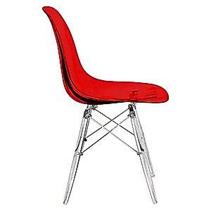 LeisureMod Dover Molded Side Chair with Acrylic Legs Set of 4 Transparent Red