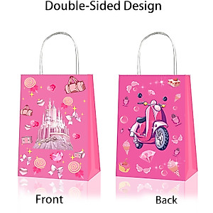 LTHOENG 15pcs Pink Girl Party Bags, Princess Gift Bags Candy Goodie Treat Hot Pink Party Favors Bags with Handles for Girls Princess Theme Party Decoration Birthday Supplies