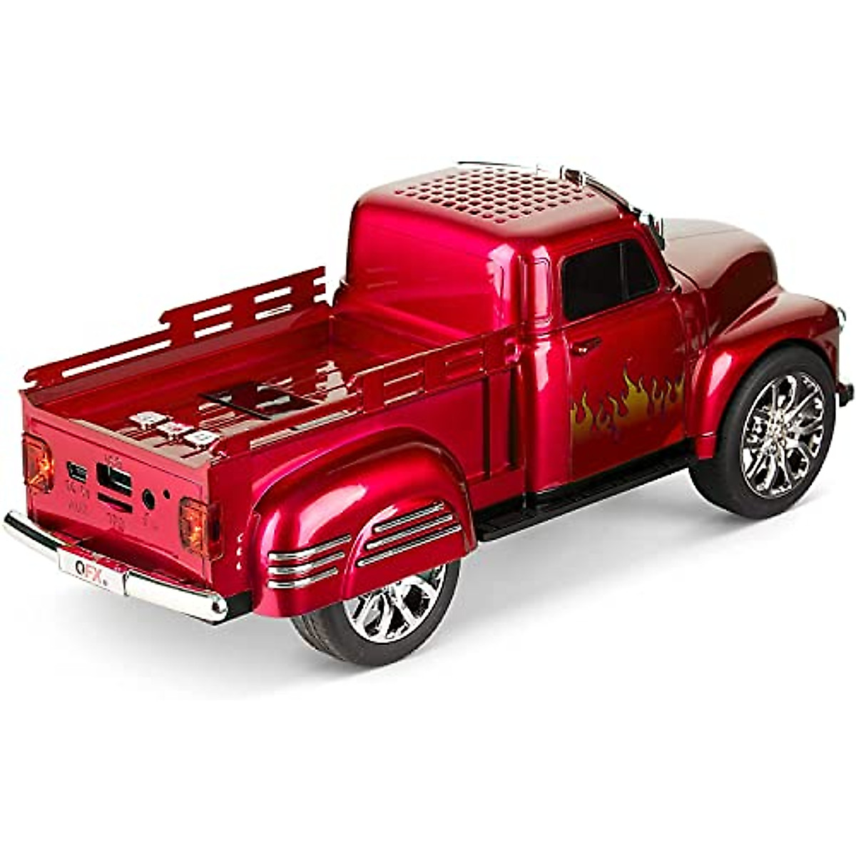 QFX BT-1953 Hot Rod Pick Up Truck Replica Speaker with Built-in Microphone, Led Party Lights, FM Radio, Red