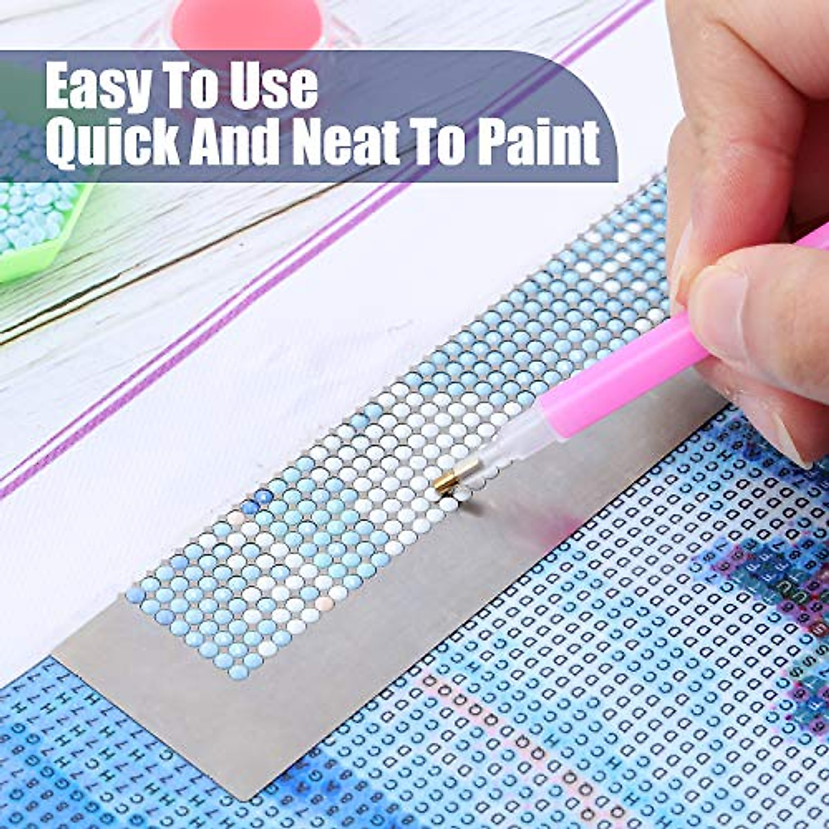 3 Pieces Diamond Painting Ruler Stainless Steel Diamond Mesh Ruler 5D Diamond Ruler Tool with 216, 400 and 800 Blank Grids, 2 Pieces Diamond Painting Fix Tool for DIY Diamond Painting Kits