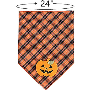 Dog Halloween Bandana 2Pack, Plaid Triangle Scarf with Designer Appliques for Dogs