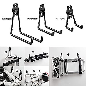 LIIBOT Bike Wall Garage Hooks - 2 Pack Heavy Duty Steel Anti-Slip Tool Double Hangers for Bike Garden Tools Ladders Bulky Items Storage (M (U-Shaped), Black)