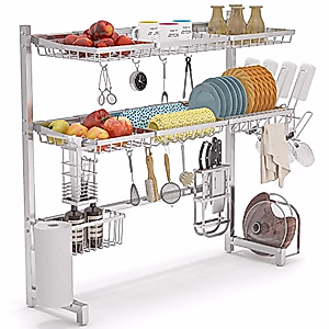 1Easylife Over The Sink Dish Drying Rack 3 Tier Stainless Steel Large Kitchen Rack Dish Drainers for Home Kitchen Counter Storage, Shelf with Utensil Holder, Above Sink Shelves (silver1)