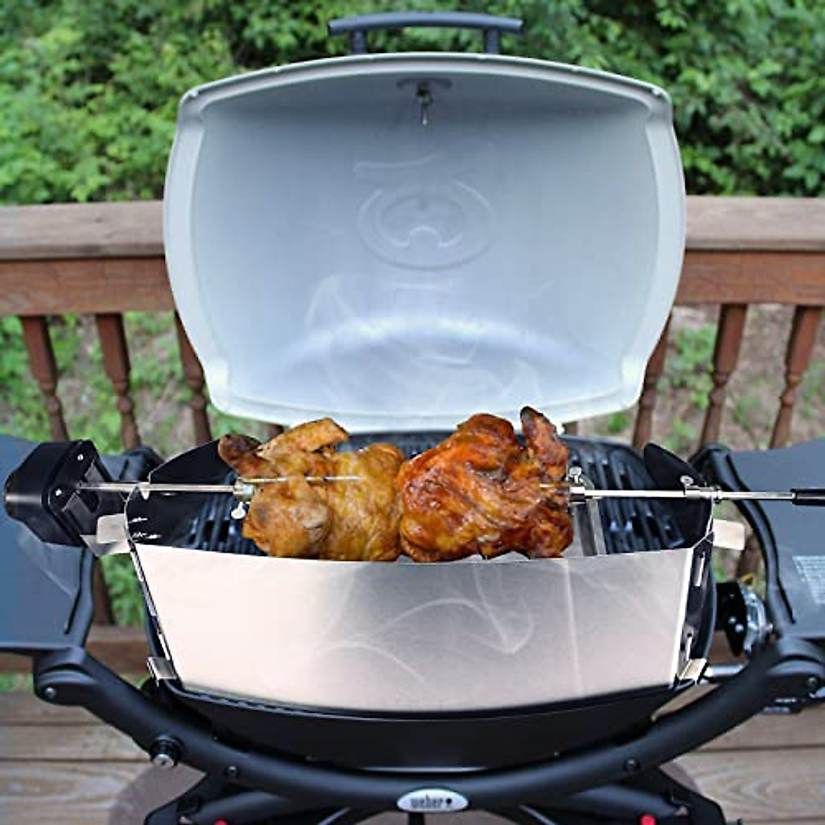 QuliMetal SUS304 Rotisserie Grill Kit Rotating Skewer Rotisserie Electric BBQ Grill Roaster Rotisserie Motor Kit Chicken Rotisserie Replace Weber Q Rotisserie Fits Weber Q200,Q220,Q2000,Q2200,2400