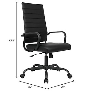 LANDSUN Home Office Chair High Back Executive Chair Ribbed Leather Computer Desk Chair with Armrests Soft Pad Adjustable Height Swivel Conference Black Frame