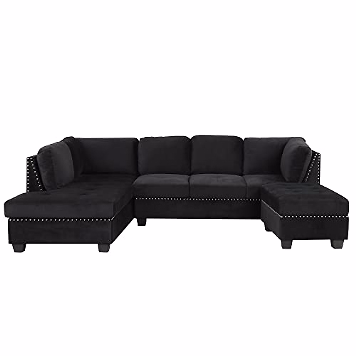 ERYE L-Shaped Corner Sectional Couch with Reversible Lounge Chaise and Drop-Down Cupholders,Modern Living Room Nailhead Decor 6 Seaters Sofa&Couch W/Storage Ottoman for Home Office Apartment