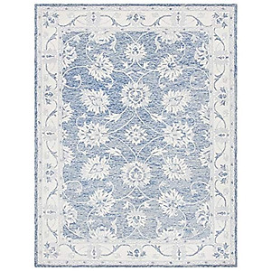 SAFAVIEH Micro-Loop Collection Area Rug - 8' x 10', Blue & Ivory, Handmade Wool, Ideal for High Traffic Areas in Living Room, Bedroom (MLP536M)