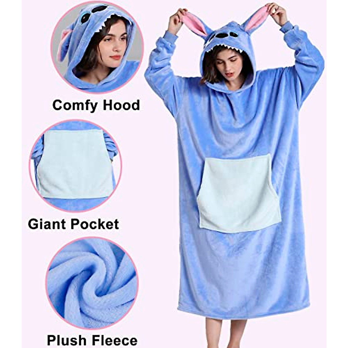 Animal Wearable Blanket Sweatshirt Unisex Oversized Animal Hoodie Blanket Thick Warm with Giant Pocket