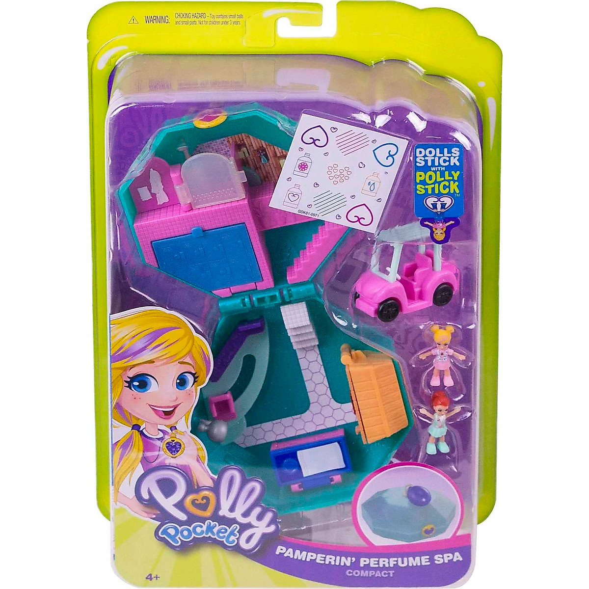 Polly Pocket Playset, Travel Toy with 2 Micro Dolls, Toy Car & Surprise Accessories, Pamperin Perfume Spa Compact