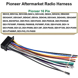 RED WOLF Car Radio Wiring Harness Connector Stereo Wire Adapter Plug for Pioneer DEH-P6400,DEHSP023,DEH34, DEH340, DEH3400, DEH-P640,P6400 FH-P4000 P4100 16-Pin Aftermarket DEH DVD Player