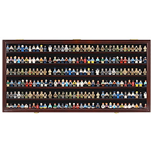 DisplayGifts Toy Minifigures Miniatures Display Case Frame Wall Cabinet Stand 200 Toys Dust Protection Mahogany Finish