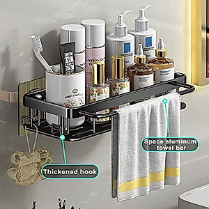 M MINCYCLE Shower Caddy Bathroom Organizer, Wall Mount Shower Organizer with Hooks,Adhesive Shower Rack No Drilling,Rustproof Shower Shelves for Bathroom Storage Black 2 Pack