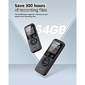 ZOOAOXO 64GB Digital Voice Recorder, Bluetooth Voice Recorder, Dual Microphone, 3072 kbps HD, A-B Repeat, Recording Monitoring, Noise Reduction, Voice Activated Recording