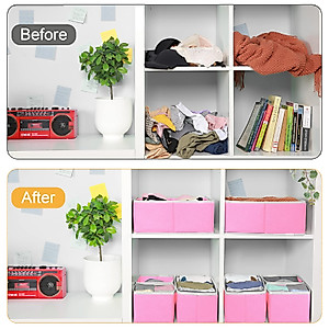 Hinotori Drawer Organizer for Clothing Foldable Storage Bins Closet Baby Dresser Drawer Divider Nursery Basket Box for Underwear, Bras, Lingerie, Pink, 12 Pack