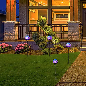VCUTEKA Solar Lights Outdoor Garden Decor Mosaic Solar Garden Lights Waterproof Glass Ball LED Pathway Stake Light for Landscape Lawn Patio Yard Decoration Purple 6 inch
