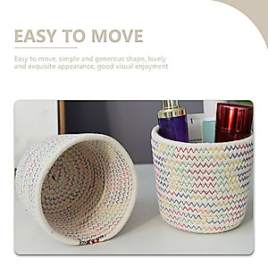 Alipis desktop storage basket toy storage bins with lids woven rope storage baskets Small Desktop Storage baskets with lids woven key baskets white Woven Basket child cotton rope Rattan