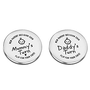 CJ&M Fun New Parents Decision Coin, Engraved Wooden Fun Coin for Decision Making, New Baby Gift