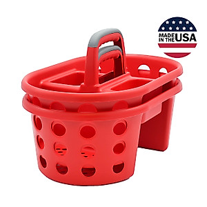 SIMPLYKLEEN Shower Caddy with Handle 2-Pack Plastic Bathroom Storage Organizer, Red Made in the USA