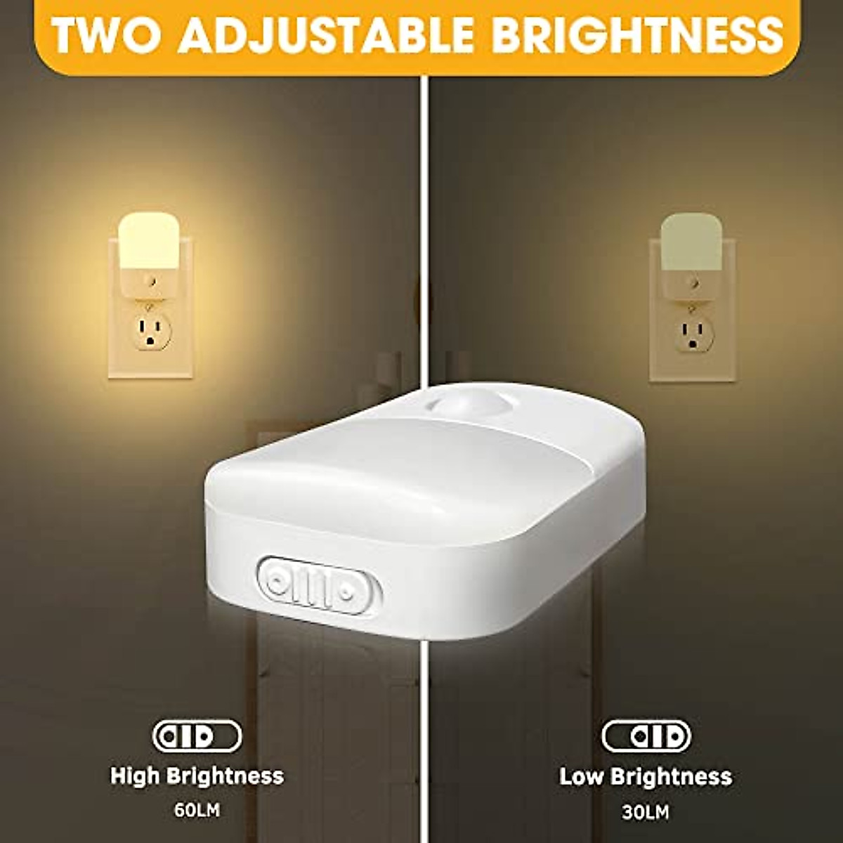 Night Lights Plug into Wall, LED Night Light with Light Sensor, Adjustable Brightness 30/60LM Dimmable Night Light, 3000K Warm White Night Light for Kids, Nursery, Pet, Bedroom Hallway Kitchen, 4 Pack
