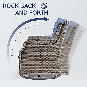 MeetLeisure Outdoor Swivel Rocker Patio Chair Set of 2 - Two Pieces 360 Degree Patio Swivel Glider Chair with 3.5" Water-Repellent Cationic Layer Fabric Cushions(Mixed Grey/Blue)