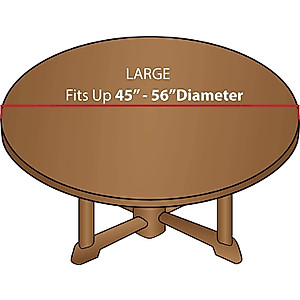 Covers For The Home Elastic Edged Flannel Backed Vinyl Fitted Table Cover - Multi-Color Geometric Pattern - Large Round - Fits Tables up to 45″ - 56” Diameter