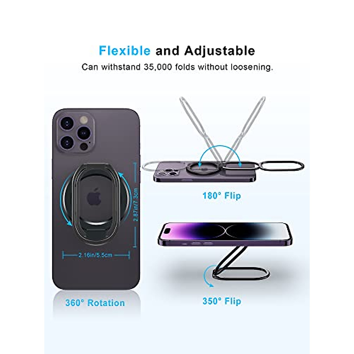 【2023 Upgraded】 Mag Safe Phone Ring Holder, SUPERONE Adjustable Magnetic Kickstand & Removable Phone Grip Compatible with Wireless Charging Only for iPhone 15 & 14 & 13 & 12 Series - Black