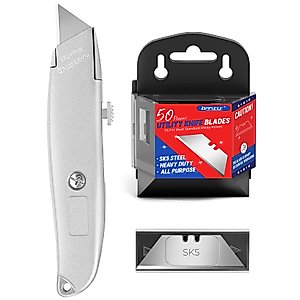 DIYSELF 1 Pack Box Cutter Retractable with 10 Blades and 50 Pack Utility Knife Blades