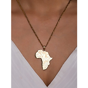 MINACHI Africa Necklace, Vintage Gold Plated Stainless Steel Africa Continent Nations Pendant, African Jewelry Gift for Men and Women