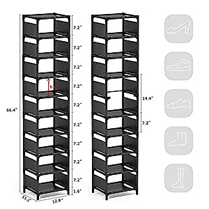 sunvito 10 Tiers Shoe Rack, 10 Pairs Space Saving Shoe Shelf Organizer, Tall Narrow Shoe Rack for Entryway, Closet (Black)