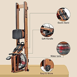 GYMTIME Water Rowing Machine for Home Gym Fitness, Classic Solid Wood Rower Machine with LCD Monitor for Cardio Training Whole Body Exercise Indoor Fitness Sports Training Equipment