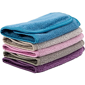 S&T INC. Reusable Makeup Remover Wipes, Microfiber Face Cloths for Washing Makeup and Oil from Skin, Travel Essentials, Assorted Solids, 6 Inch x 12 Inch, 5 Pack