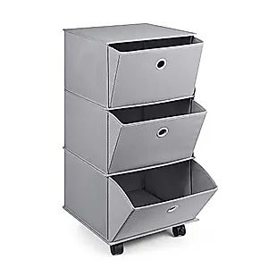 YOHOM Rolling Storage Cart with Fabric Drawers, Under Desk Filing Bin 3 Drawer Home Office Organizer Multi-Functional Storage for Bedroom, Living Room Books Magazines Toys Clothes (Thin, Gray)