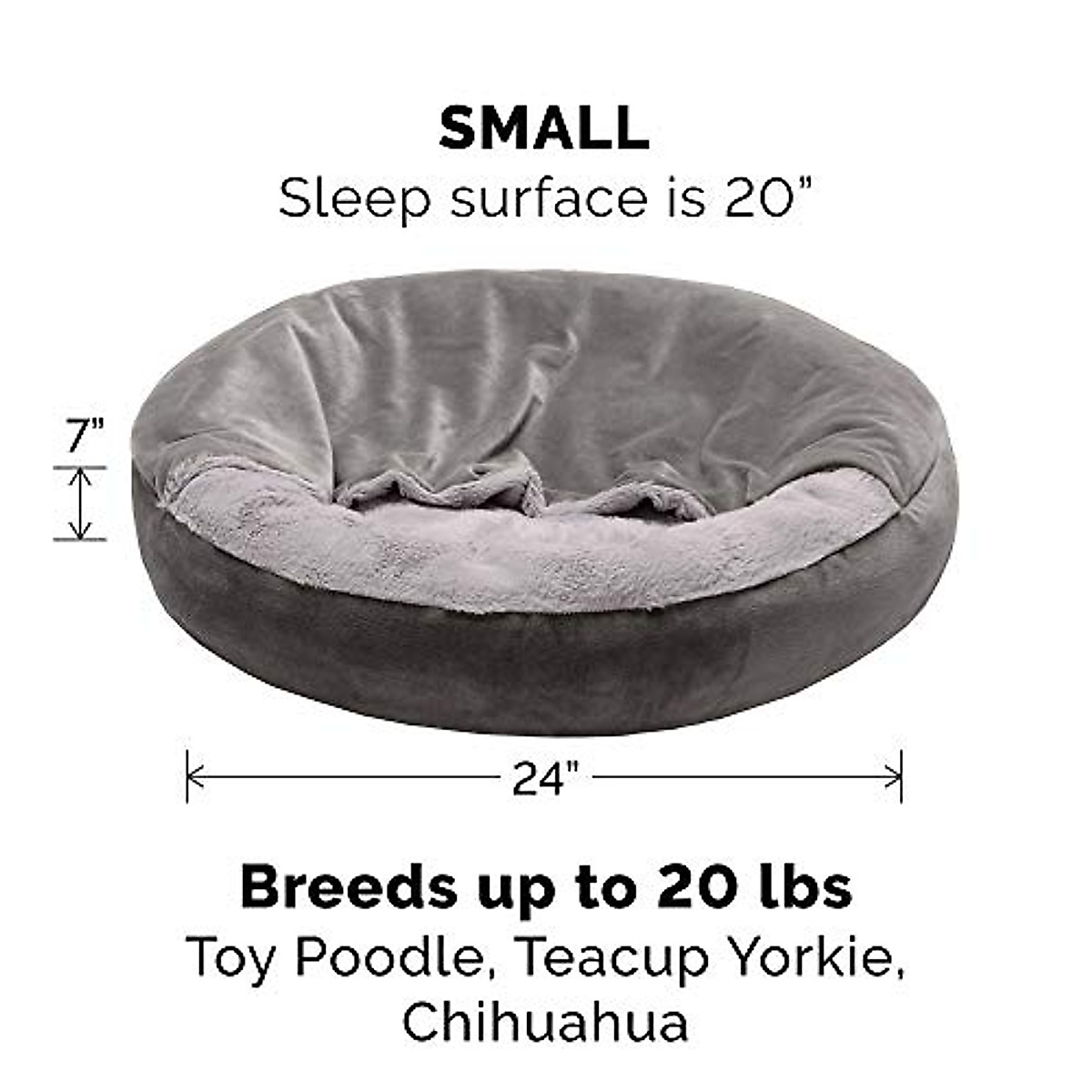 Furhaven 24" Round Calming Donut Dog Bed for Indoor Cats & Small Dogs, Washable, For Dogs Up to 20 lbs - Plush Velvet Waves Hooded Donut Bed - Dark Gray, Small