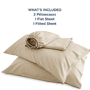 Bedsure King Size Sheet Set, Cooling Sheets King, Rayon Derived from Bamboo, Deep Pocket Up to 16", Breathable & Soft Bed Sheets, Hotel Luxury Silky Bedding Sheets & Pillowcases, Beige
