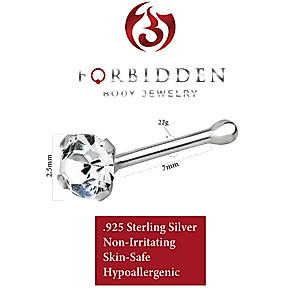 Forbidden Body Jewelry 22g Nose Studs for Women, Nose Ring Studs, Stud Nose Rings, Nose Ring Stud, Sterling Silver Clear CZ Simulated Diamond Nose Stud, 2.5mm Crystal