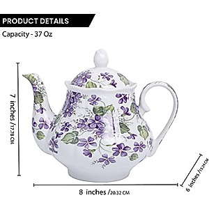 European Style Ceramic Teapot Coffee Pot Water Pot Porcelain Vintage Gift Tea Pot - Violets Flower
