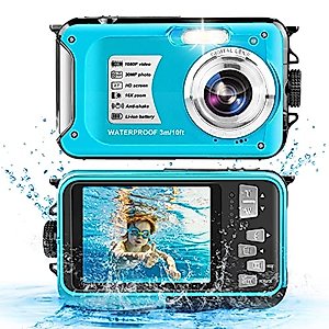 Yifecial Waterproof Camera 10FT Underwater Camera 30MP 1080P FHD Video Resolution 16X Zoom Waterproof Digital Camera for Snorkeling,Vacation(Blue)