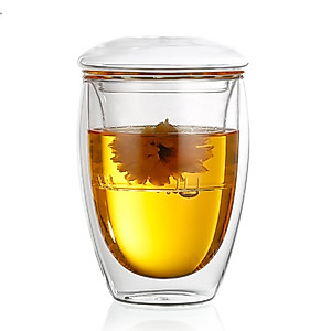 Zaoniy 12 oz Double-wall Glass Tea & Coffee Cup Mug W/Lid and Tea, Heat Resistant, Easy to Brew and Clean