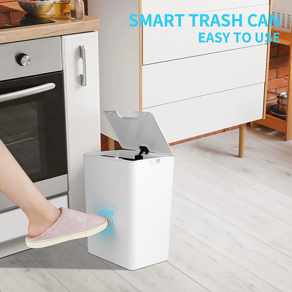 Touchless Motion Sensor Automatic Trash Can with Lid, Waynmer Garbage Bin Perfect for Office, Hotel, Kitchen, PIR Sensor and Vibration Sensor Both Support, 15Liter / 4 Gallon