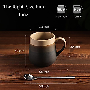 LINVIA Reactive Glaze Mug, 16 oz Ceramic Coffee Cup for Tea Latte Cappuccino, Unique Crackle Pattern, Rustic Stoneware Teacup with Large Handle (1 Pack, Sky)